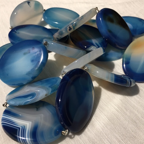 Benard | Jewelry | Fire Blue Agate Oval Flat Bead Necklace | Poshmark